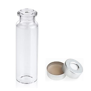 PEKYBIO 20mm, Borosilicate Glass Standard Crimp Headspace Vial,20ml Capacity,Flat Bottom,Beveled Finish,22.5x75mm and Aluminum Crimp Seal with Natural PTFE/White Silicone Septa