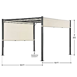 10 x 10 ft Pergola, Outdoor Pergola with Retractable Sun Shade Canopy and 60 Solar String Lights, Patio Metal Gazebo for BBQ, Party, Wedding, Patio, Backyard, Deck, Garden Beige