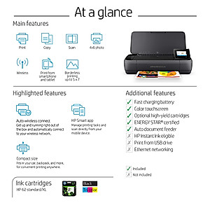 HP OfficeJet 250 Portable Printer with Wireless and Mobile Printing (CZ992A) (Renewed)