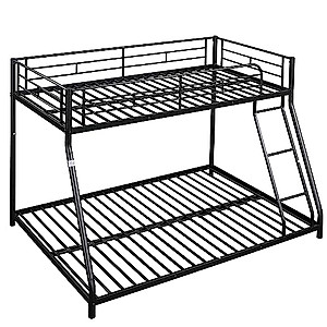 HUAYICUN Bunk Bed Twin Over Full Size with Ladder, Twin Over Full Bunk Bed and Full-Length Guardrail, No Box Spring Needed, Noise Free