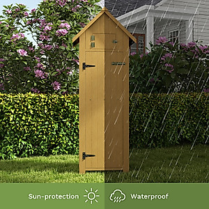 Patiowell Outdoor Storage Cabinet, Wooden Garden Shed with Waterproof Roof and Lockable Doors, Outside Vertical Tall Tool Shed for Graden Yard, Natural Wood