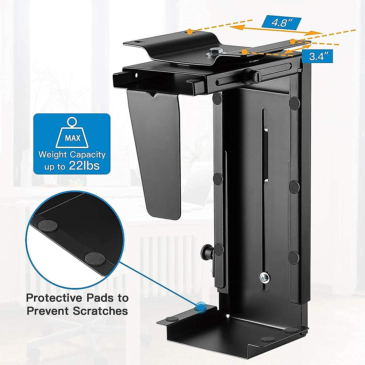 CPU Holder Under Desk Mount - Adjustable Wall PC Mount with 360° Swivel, Heavy Duty Computer Tower Holder Holds up to 22lbs by HUANUO