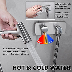 BSTIIU Brass Handheld Bidet Sprayer for Toilet Hot and Cold Bidet Faucet Attachment, Bathroom Vanity Side Mount 2 Function Baby Diaper Douche Kit, Brushed Nickel