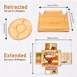 IJRA Premium Bamboo Charcuterie Board Set: 100 Percent Natural Serving Platter with Stainless Steel Cutlery, Ideal for Entertaining, Parties, and Gifts