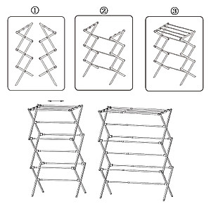 RYGOAL Clothes Drying Rack, 3-Tier Laundry Drying Rack Collapsible, Extendable 42.7" x 35.5" x 14.6" Large Drying Rack, Space Saving Stainless Steel Drying Rack Clothing for Indoor Outdoor Use