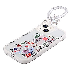 CHEAP SUNDAY for iPhone 13 Floral Bear Clearcase with Flower Design Aesthetic Phone Case for iPhone 13 Womens Girly Glitter Cute Shockproof Protective Cover with Phone Holder (Bear Design)