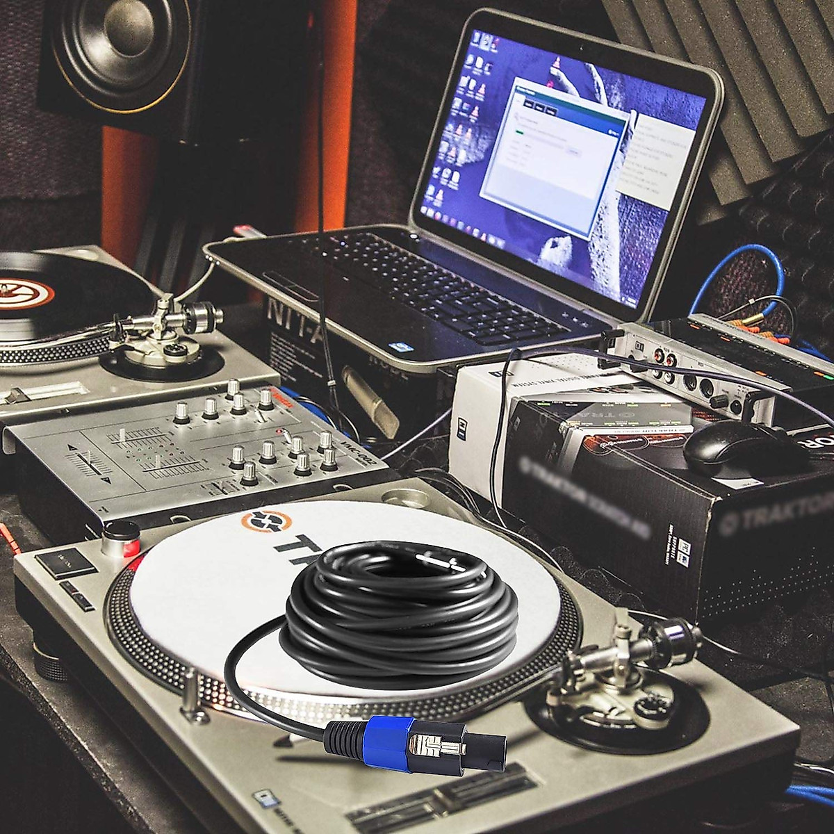 Yuyaokk 2Pack 100 ft Male Speakon to Speakon Cables, Professional 12 Guage AWG Audio Cord DJ Speaker Cable Wire with Twist Lock - 2 Conductor.