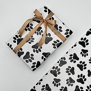 Dtiafu Paw Print Wrapping Paper - 10 Sheets Funny Dog Cat Lovers Birthday Wrapping Paper for Women Men Kids - Black and White Paw Gift Wrap - 20 X 28 Inch Per Sheet
