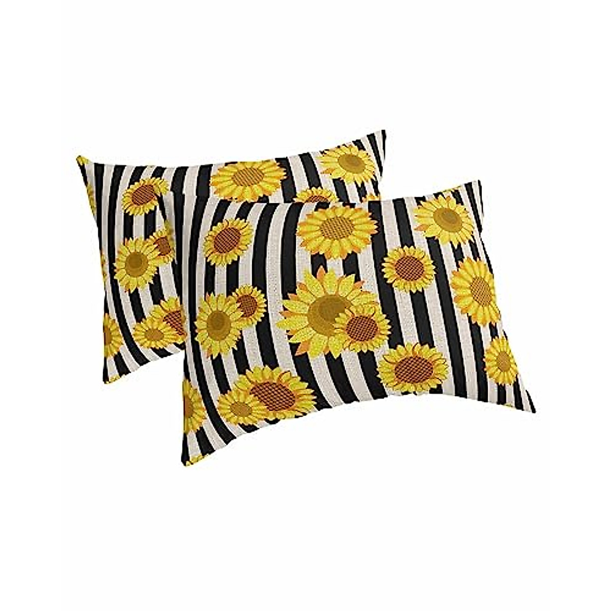 Edwiinsa Sunflower Pillow Covers Standard Size Set of 2 20x26 Bed Pillow, Summer Farmhouse Black and White Striped Plush Soft Comfort for Hair/Skin Cooling Pillowcases with Envelop Closure