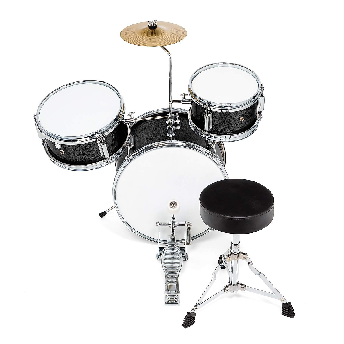 Ashthorpe 3-Piece Complete Drum Set - Beginner Kit with 14" Bass, Adjustable Throne, Cymbal, Pedal & Drumsticks - Black