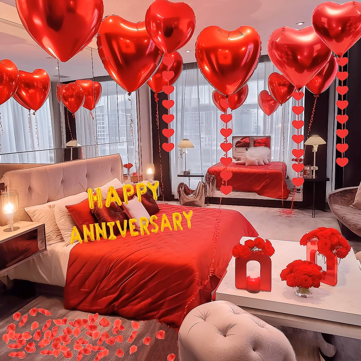 Happy Anniversary Decorations, Romantic Happy Anniversary Valentines Day Balloons Arch Kit Decorations, Happy Anniversary Banner, Feliz Aniversario Decoracion,10 Year Anniversary Decorations