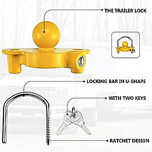 Cenipar Universal Trailer Hitch Security Adjustable Lock Tow Ball Coupler,Heavy-Duty Steel Fits 1-7/8”,2”,2-5/16” Couples (Yellow)