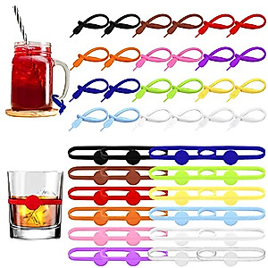 48 Pcs Wine Glass Charms Markers Colorful Silicone Glass Markers Waterproof Drink Markers Cocktail Cup Markers Champagne Cup Labels Rings Bottle Strip Tag Marker for Party