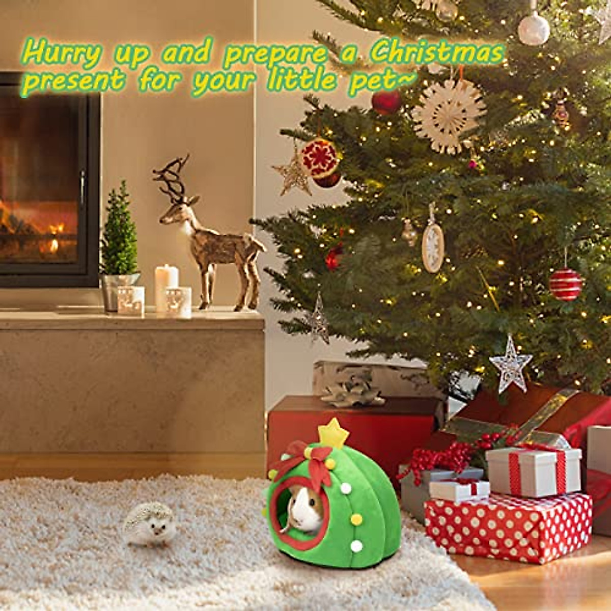 YUEPET Guinea Pig Beds Small Animal Hideout Warm House Washable Cage Accessories for Hamster Squirre Hedgehog Sugar Glider Rat Chinchilla(Green)