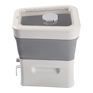 KenSyuInt Rice Dispenser, Collapsible Rice Dispenser, Grain Dispense,Stacked Grain Tank with Transparent Lid, Fresh Food Storage Bin fot Home Kitchen,Grey White(26lbs)