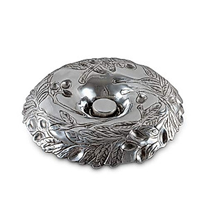 Arthur Court Aluminum Metal Olive Pattern Tidbit Cheese Hors d'oeuvres Tray with Glass for Toothpick - Outdoor Entertaining Platter Plate Aram 10.5 inch Diameter x 2 inch Tall