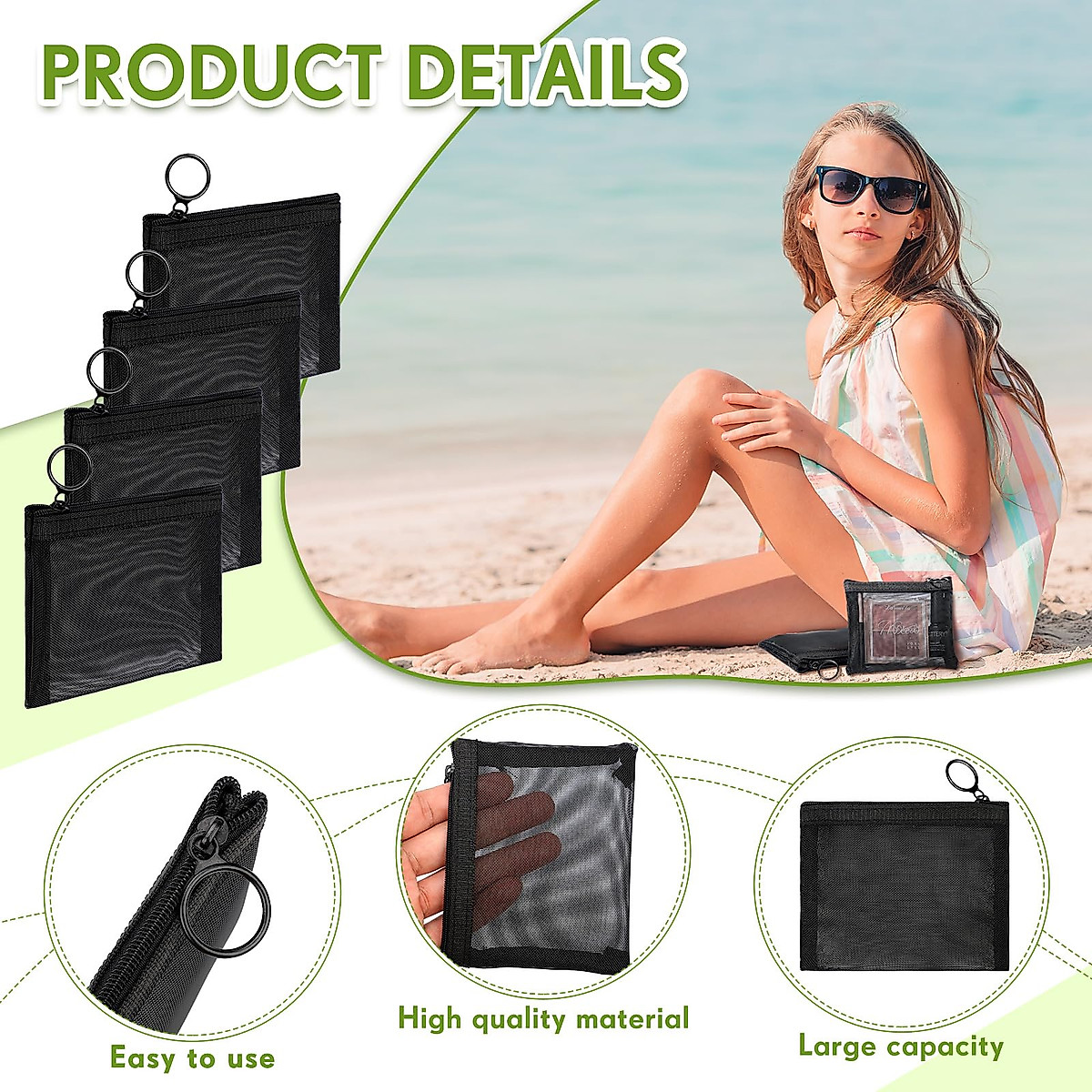 Jexine 60 Pcs Small Zipper Pouch Bulk Nylon Mini Mesh Pouches Multipurpose Coin Purse Pouch Zippered Mesh Cosmetic Bag Portable Storage Makeup Bags for Travel Supplies (Black)