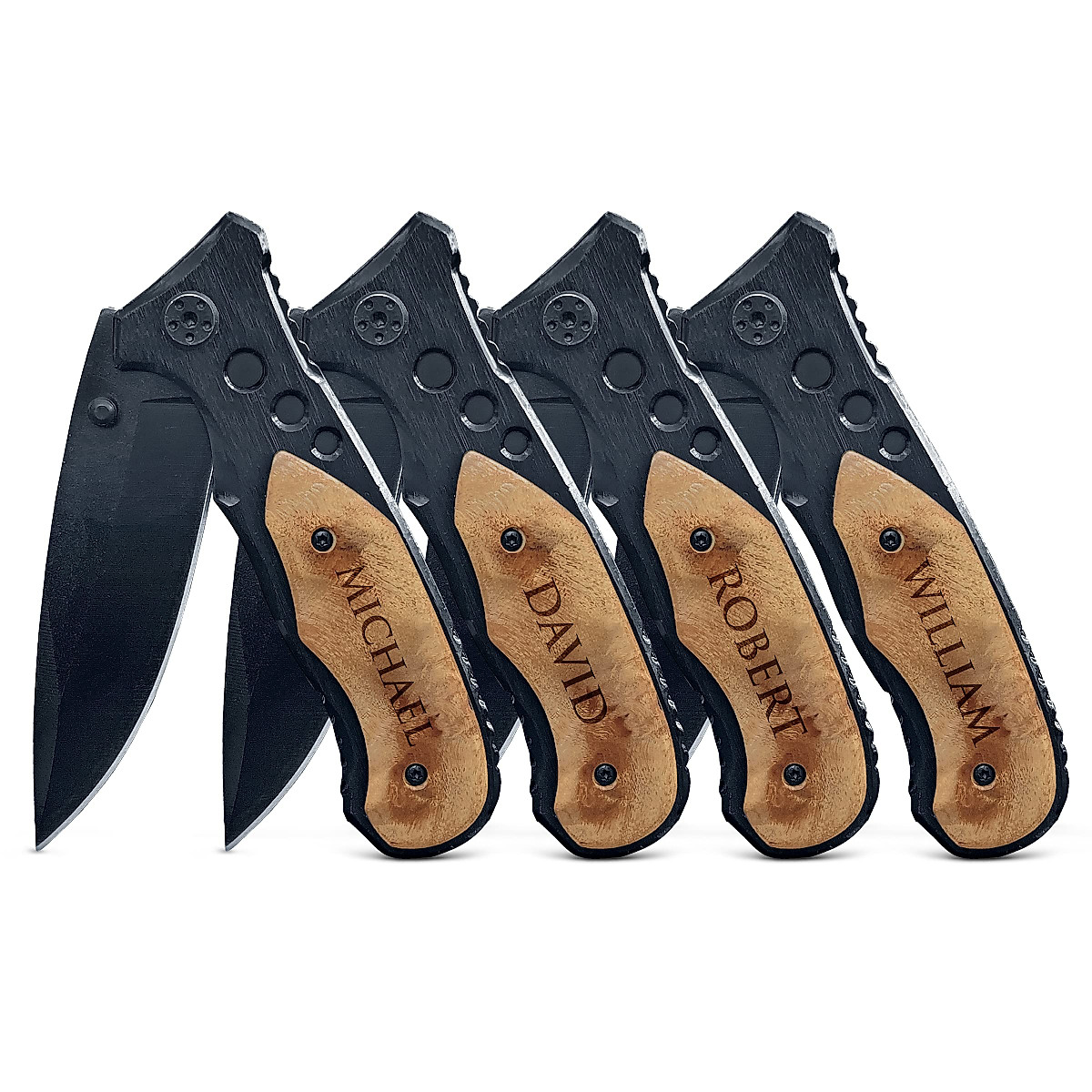 Krezy Case Customized Pocket Knife with wood box set of 4, Pocket Knife For Hiking, Engraved Pocket Knife With Wood Handle And Box, Customized Pocket Knife