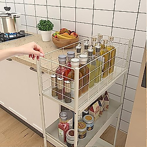 FANSPRO Slim Rolling Storage Cart, 3 Tier Metal Utility Cart with Wheels, Mobile Trolley Cart Slide Out Narrow Storage Cart for Bathroom Laundry Room Kitchen Office Small Spaces, White