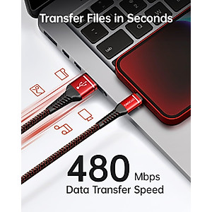 UYOUNG iPhone Charger Cable 3Pack 6FT Lightning Cable USB Long Heavy Duty Nylon Fast iPhone Charging Cord Compatible with iPhone 14/13/12/11/Pro/X/Xs Max/XR /8/7/6/6S/plus/iPad Mini-Red