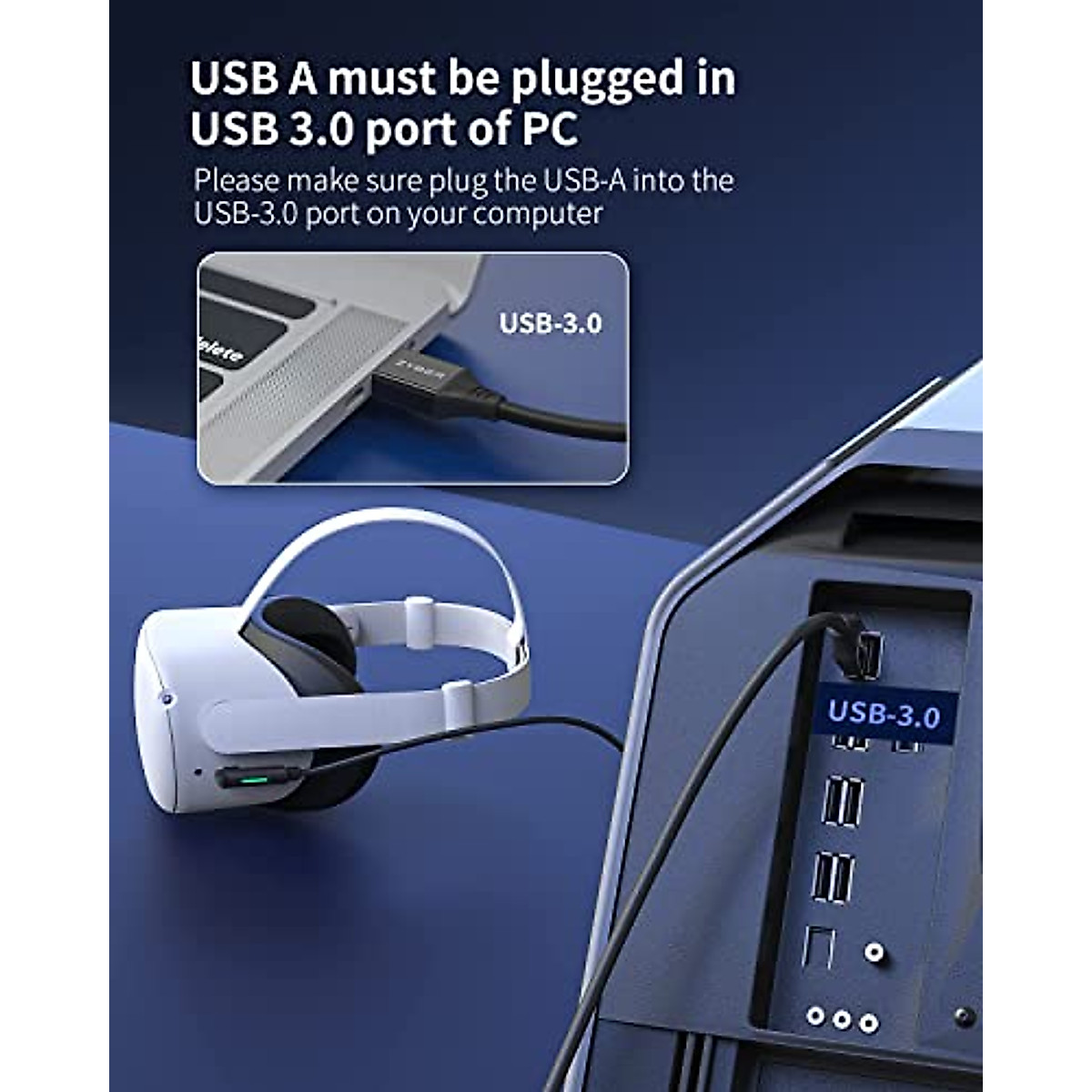 ZYBER Link Cable 16 FT for Meta Quest 2 Quest Pro Pico 4,VR Headset Link Cable for Oculus Quest 2/1 Gaming PC, High Speed USB 3.0 to USB C Cable for PC VR and Steam VR, Black