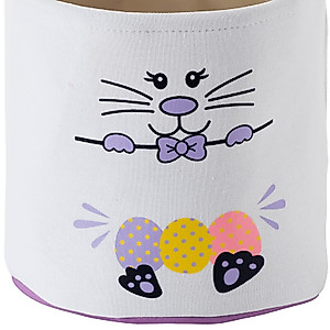 E-FirstFeeling 2 Pack Easter Bunny Basket for Kids Egg Hunt Bunny Baskets Canvas Easter Basket Bucket Tote for Easter Candy (Green Purple)