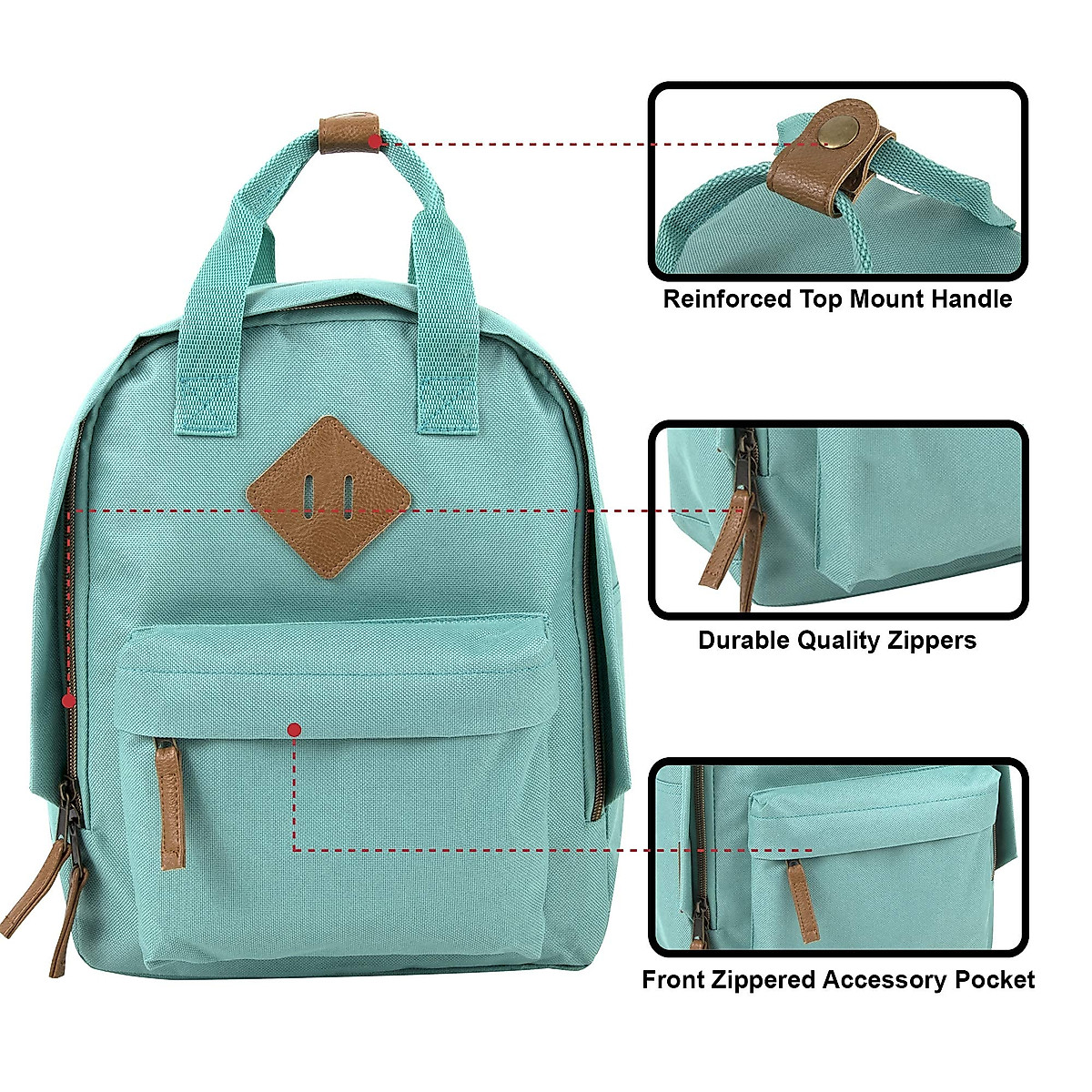 Madison & Dakota Canvas Mini Backpack for Everyday & Day Pack Rucksack in Solid Color Blocks, Green, Unisex