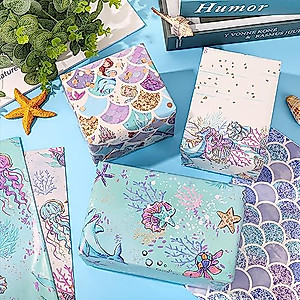 AnyDesign 12 Sheet Mermaid Wrapping Paper Purple Blue Mermaid Dolphin Jellyfish Gift Wrap Paper Bulk 6 Design Mermaid Art Paper for Birthday Baby Shower Birthday DIY Crafts Gift Packing, Folded Flat
