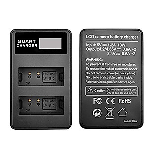 Bonacell LP-E10 Battery 2 Pack and LCD Dual Charger Compatible wihth Canon EOS EOS 1100D, EOS 1200D, EOS 1300D, 1500D, 2000D, 3000D, Rebel T3, T5, T6, Kiss X50, Kiss X70 Digital Camera