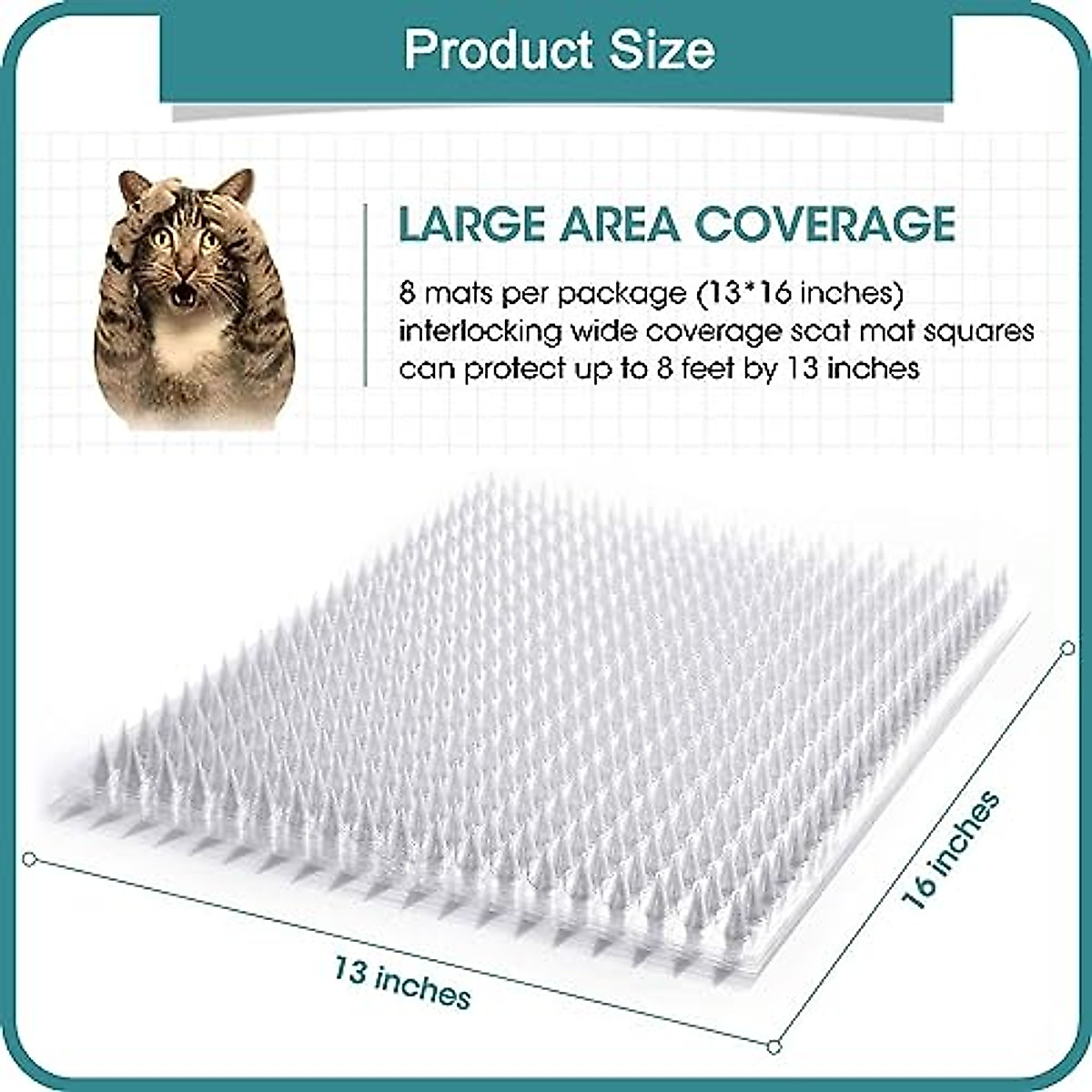 Aocoray 8 Pack Cat Deterrent Outdoor/Indoor Scat Mat, Pet Deterrent Training Mats, Keep Cats/Dogs Away Plastic Mats with Spikes, 12 Sq.ft, 16 x 13 Inches