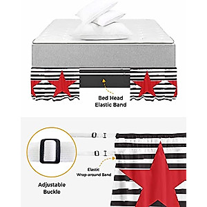Independence Day Bed Skirt Cal King Size 18 Inch Drop, Adjustable & Elastic Wrap Around Bed Skirts Pleated Luxury Dust Ruffles for Twin Full Queen Cal King Base Bed, Red Stasr Black Stripes Farmhouse
