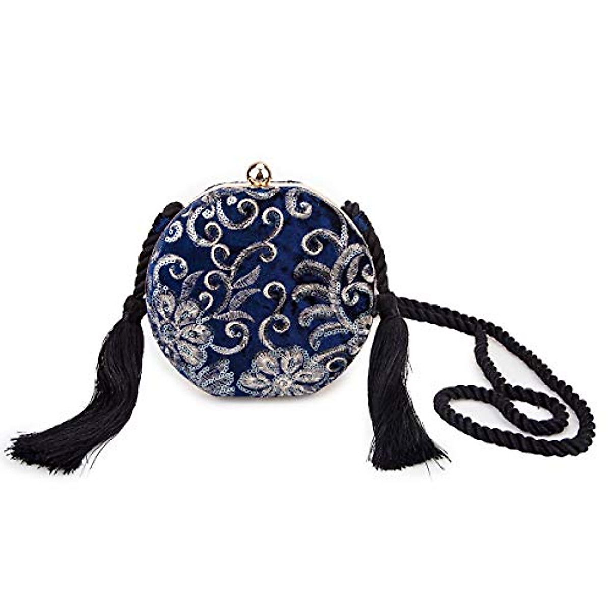 Fawzia Velvet Sequin Embroidery Wedding Clutch Evening Bags-Navy Blue