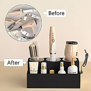 Happy start Acrylic Hair Tool Organizer - Blow Dryer Holder, Hair Styling Tools & Accessories Organizer Vanity Caddy Storage Stand with Heat Resistant Stainless Steel Cups (Regular, Black)