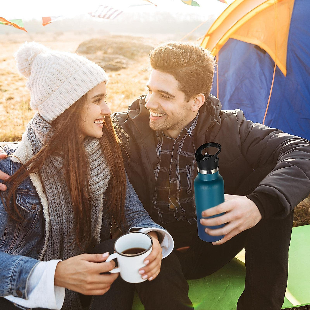 Volhoply 17oz Kids Insulated Water Bottle,Stainless Steel Water Bottles with Straw Lid,Reusable Metal Thermos Water Bottle,Double Wall Vacuum Sports School Water Flask Keep Cold(Dark Night,1 Set)