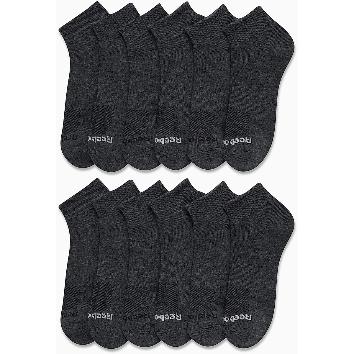 Reebok Men's Quarter Socks - 12 Pack Performance Cushion Comfort Socks - Breathable Athletic Ankle Socks for Men (6-12.5), Size 6-12.5, All Grey