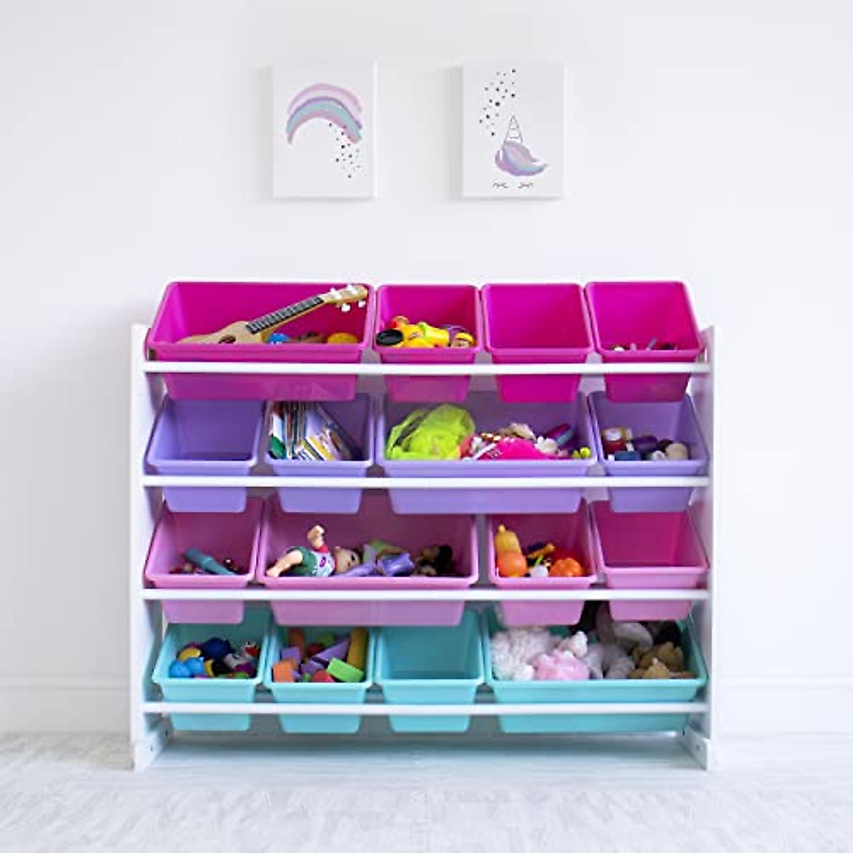 Humble Crew, White/Blue/Pink/Purple Extra-Large Toy Organizer, 16 Storage Bins
