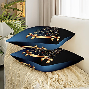 Homewish Abstract Christmas Tree Throw Pillow Cover Modern Simple Gradient Blue Cushion Cover for Kids Teens Adults Glitter Stars Golden Xmas Deocr Cushion Case for Office Sofa 16x16 Inch
