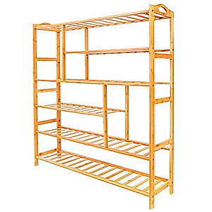 SoSo-BanTian1989 Bamboo Free Standing Shoe Rack, Shoes Storage Organizer Book Shelf Plant Stand (6-Tiers, Wood)