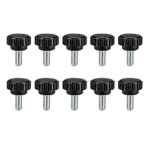 uxcell M6 x 10mm Metric Male Thread Knurled Clamping Knobs Grip Thumb Screw on Type Hand Clamping Handle Bolt with Plastic Knobs Black 10 Pcs