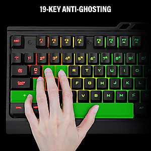 Rosewill NEON K54 Wired Membrane Gaming Keyboard, 9 RGB LED Backlight Effects, 104 Keys, 19-Key Anti-Ghosting, WASD and Arrow Keys Exchange, 8 Multimedia Hotkeys, Slim Profile Floating Keycaps