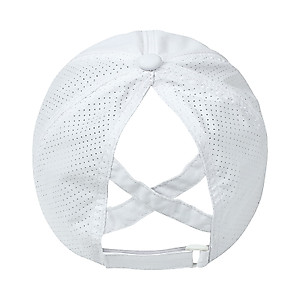 Koreshion Womens Criss Cross Ponytail Baseball Cap Adjustable High Messy Bun Ponycap Quick Drying Mesh Trucker Hats for Outdoor Sports Travel White