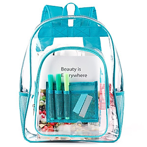 Clear Backpack Heavy Duty with Reinforced Straps, Side Pockets for Kids, Boys, Girls, School - Turquoise,Teal