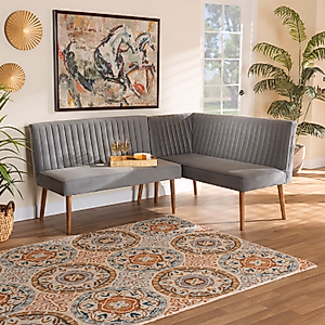 Baxton Studio Alvis Gray Velvet and Brown Wood 2-Piece Dining Nook Set