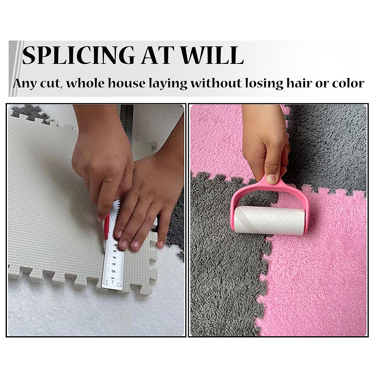 20 Pcs 12x12in Interlocking Foam Plush Play Puzzle Carpet Washable Soft Fluffy Square Foam Floor Tiles Mat,Four Seasons Anti-Slip Split Joint Play Area Protective Rugs(Color:Gray + White)