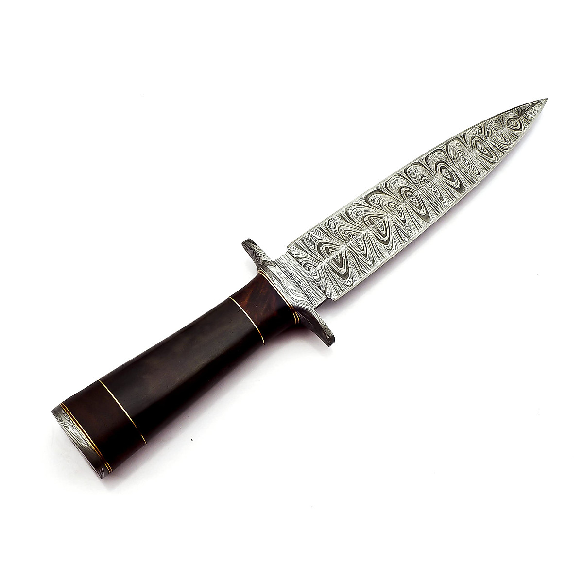 Nooraki DK-347 Handmade Damascus Steel Fixed Blade Dagger Knife with Leather Sheath, Multipurpose Knife with Coloured Bone and Rosewood Handle for Hunting, Hiking, Camping, Survival, 11 length