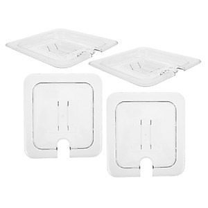 COLLBATH 4pcs Pan Lid 1/6 Size Food Container Lids Plastic Clear Food Pan Lids Handled Food Pan Lid Transparent