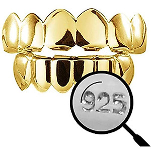 Solid 925 Sterling Silver Real Grillz - 14k Gold Plated - Custom Top & Bottom Grills For Teeth - Real Solid Silver NOT BRASS