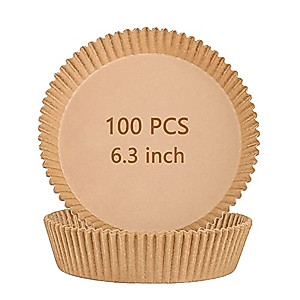 Air Fryer Disposable Paper Liners 100 PCS, 6.3 inch Non-stick Parchment Paper, Round Baking Paper for Air Fryer Oil-Proof, Water-proof, Food Grade Parchment for Baking Roasting