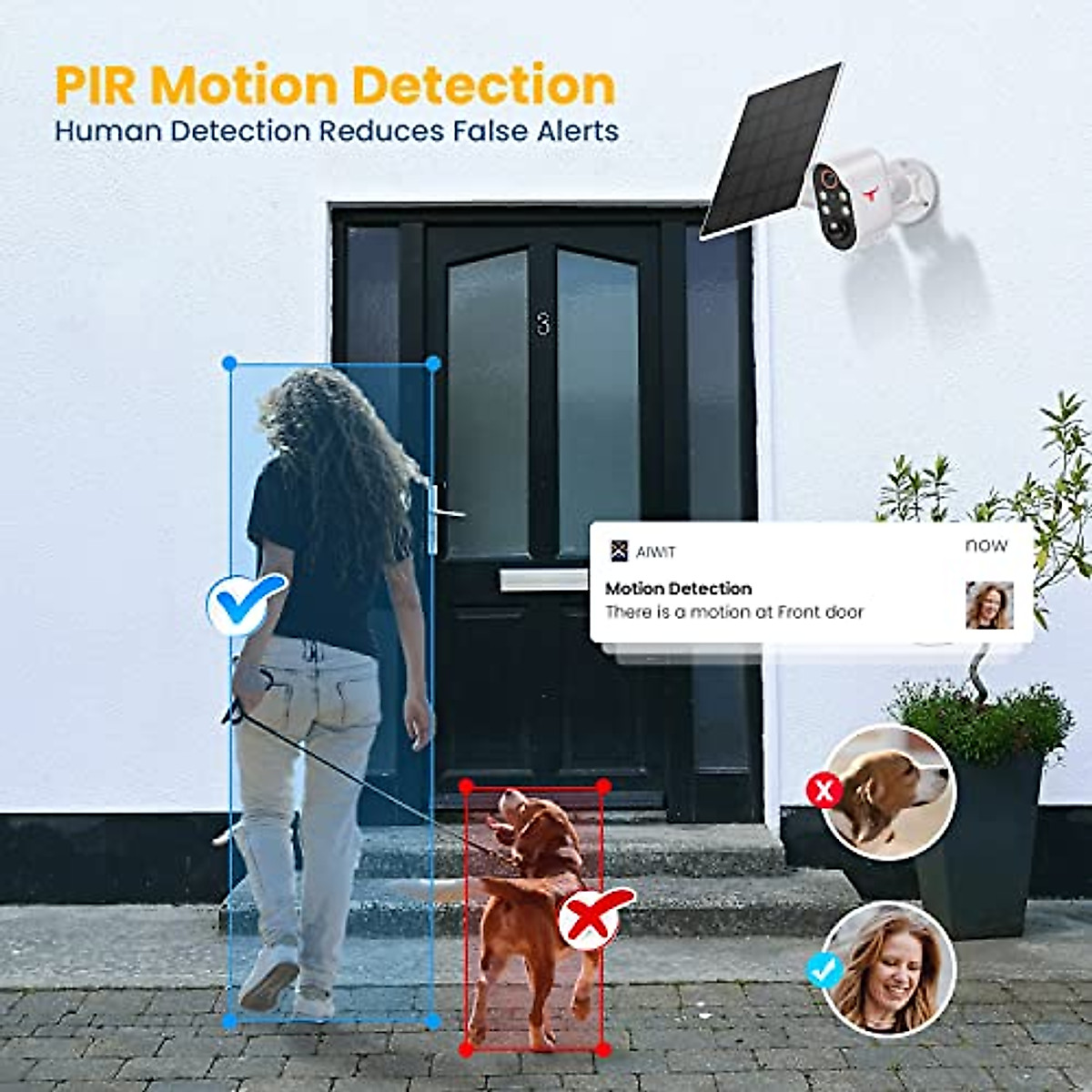 EKEN Solar Security Camera Wireless 1080P Surveillance Outdoor WiFi Bullet cam with 4 Spotlights, Color Night Vision, 2-Way Audio, PIR Motion Detection, Cloud Storage, Smart AI Human Detection