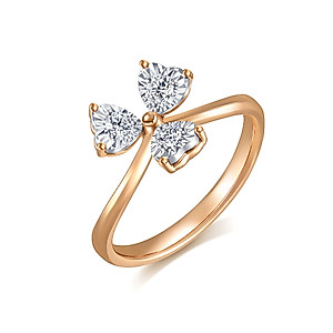 CHOW SANG SANG 18K White & Rose Gold (GH color, SI Clarity, Round Brilliant) Diamond Shamrock Ring for Women 93031R (Our Size 15 / US 7)